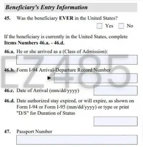 Understanding the Beneficiary's Entry Information in Part 4 of I-130 Form - EZ485