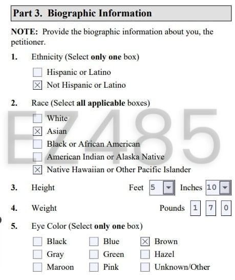 Navigating the I-130 Form: Part 3 - Biographic Information - EZ485