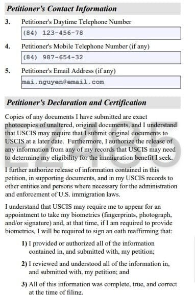 Understanding "Part 6. Petitioner's Statement, Contact Information ...