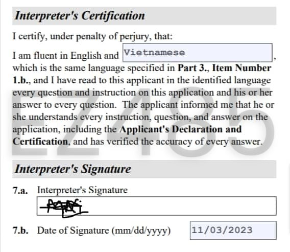 Understanding "Part 4. Interpreter's Contact Information, Certification ...