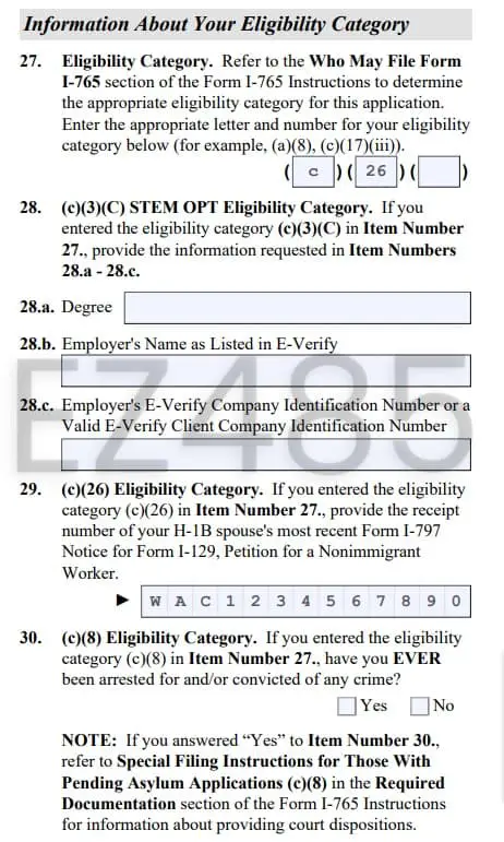 Understanding Form I-765: Information About Your Eligibility Category ...