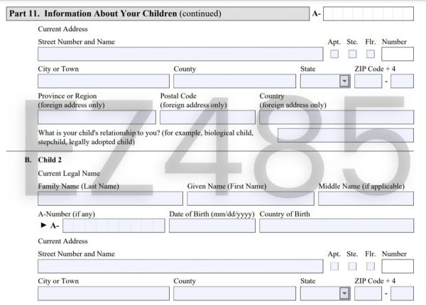 Understanding Form N-400: Part 11. Information About Your Children - EZ485
