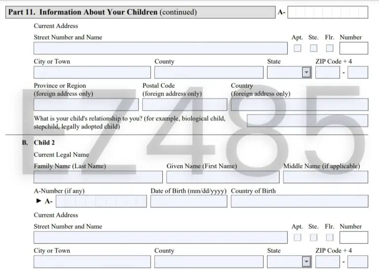 Understanding Form N-400: Part 11. Information About Your Children - EZ485