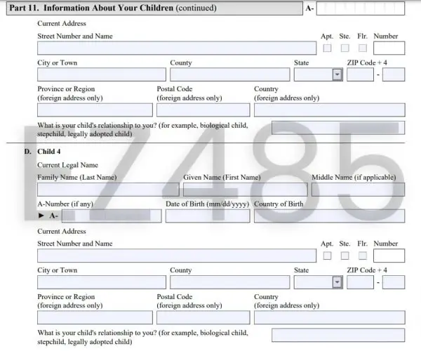 Understanding Form N-400: Part 11. Information About Your Children - EZ485