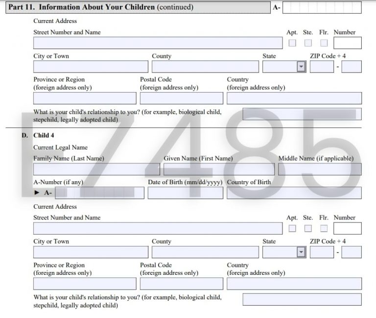 Understanding Form N-400: Part 11. Information About Your Children - EZ485