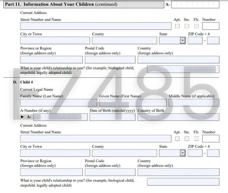 Understanding Form N-400: Part 11. Information About Your Children - EZ485