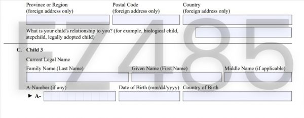 Understanding Form N-400: Part 11. Information About Your Children - EZ485