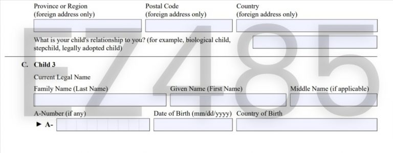 Understanding Form N-400: Part 11. Information About Your Children - EZ485