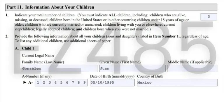 Understanding Form N-400: Part 11. Information About Your Children - EZ485