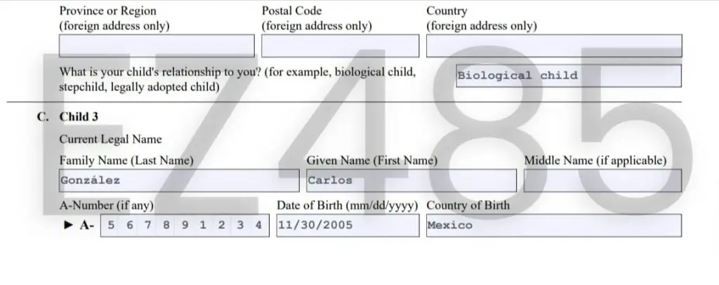 Understanding Form N-400: Part 11. Information About Your Children - EZ485