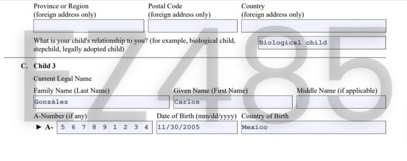 Understanding Form N-400: Part 11. Information About Your Children - EZ485