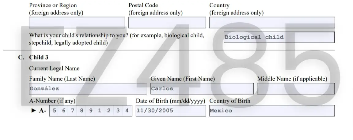 Understanding Form N-400: Part 11. Information About Your Children - EZ485