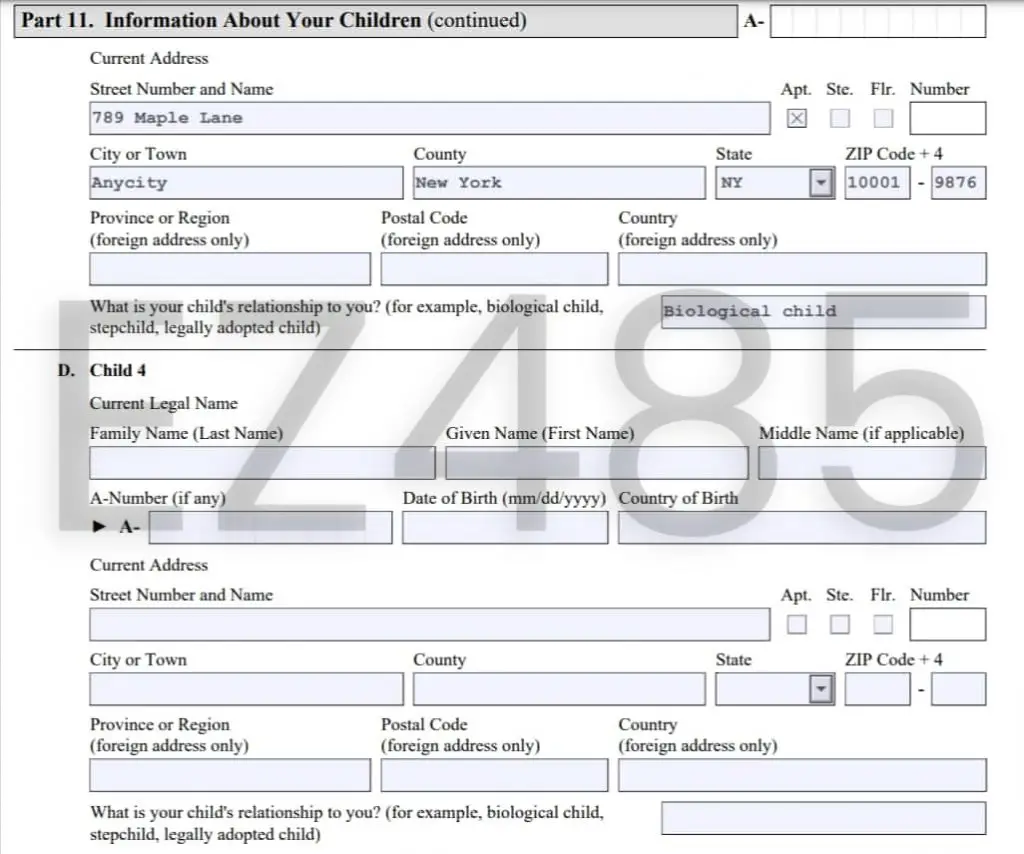 Understanding Form N-400: Part 11. Information About Your Children - EZ485
